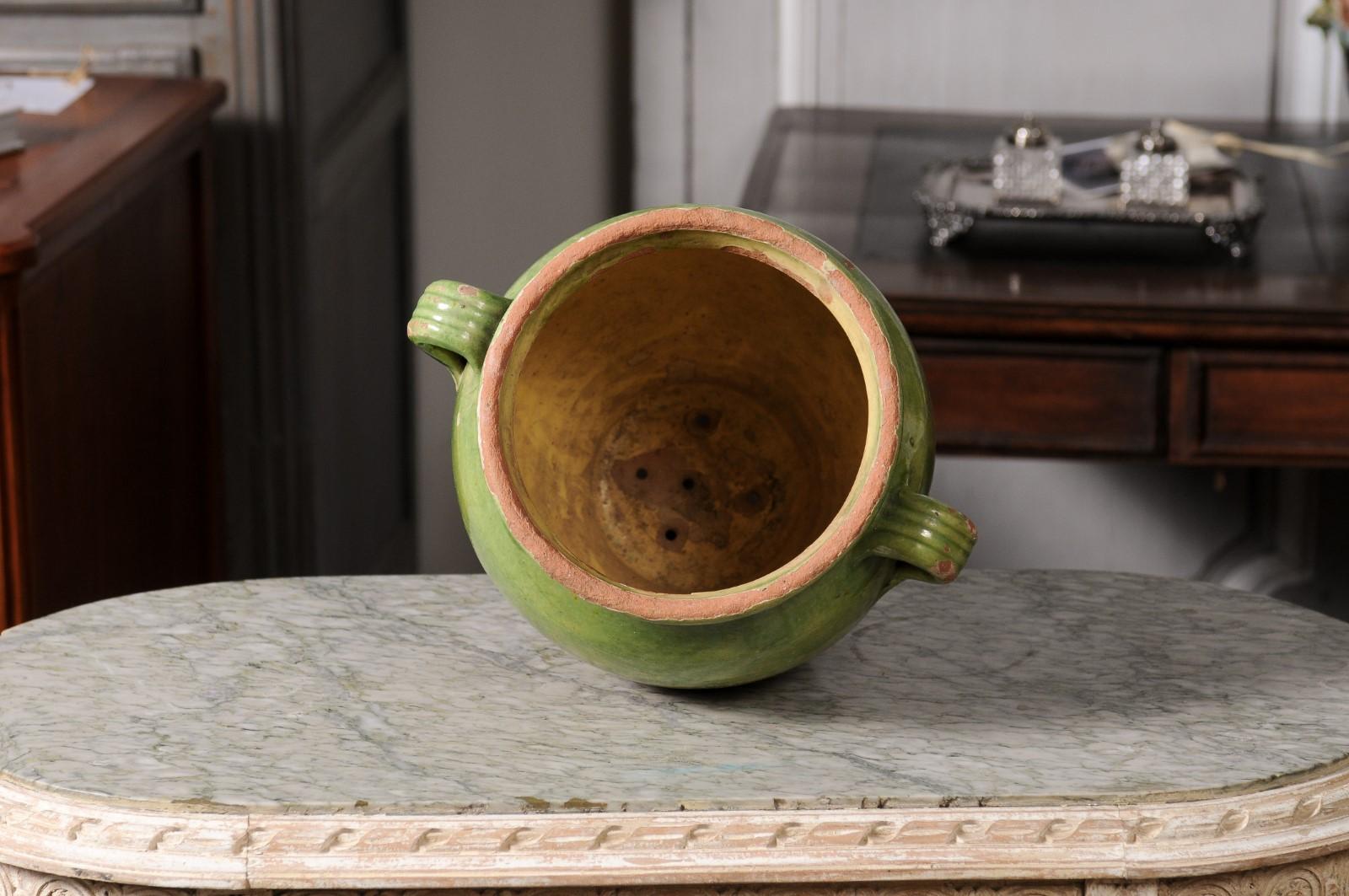 French Provincial 19th Century Green Glazed Confit Pot with Lateral ...