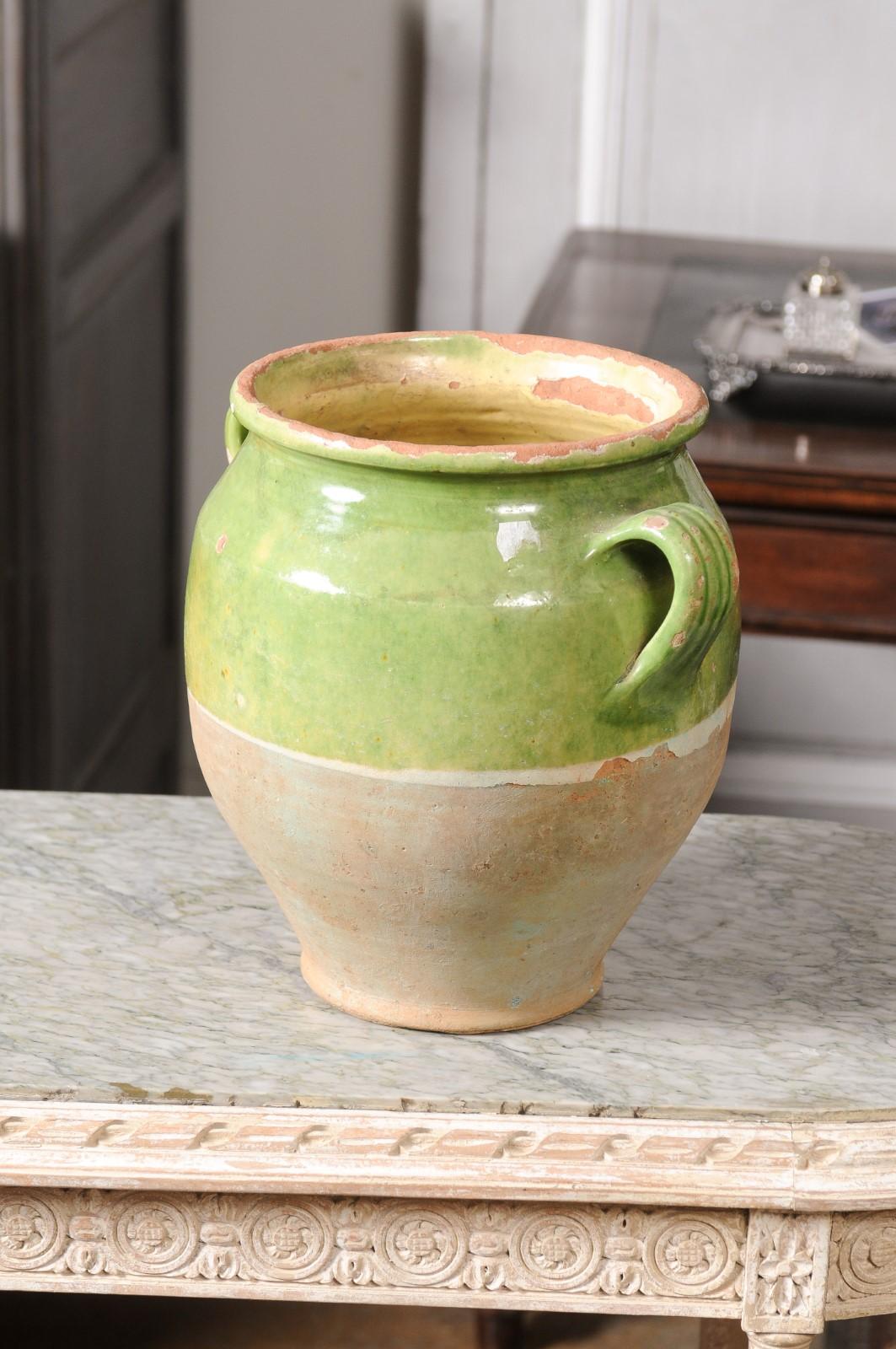 French Provincial 19th Century Green Glazed Confit Pot with Lateral ...