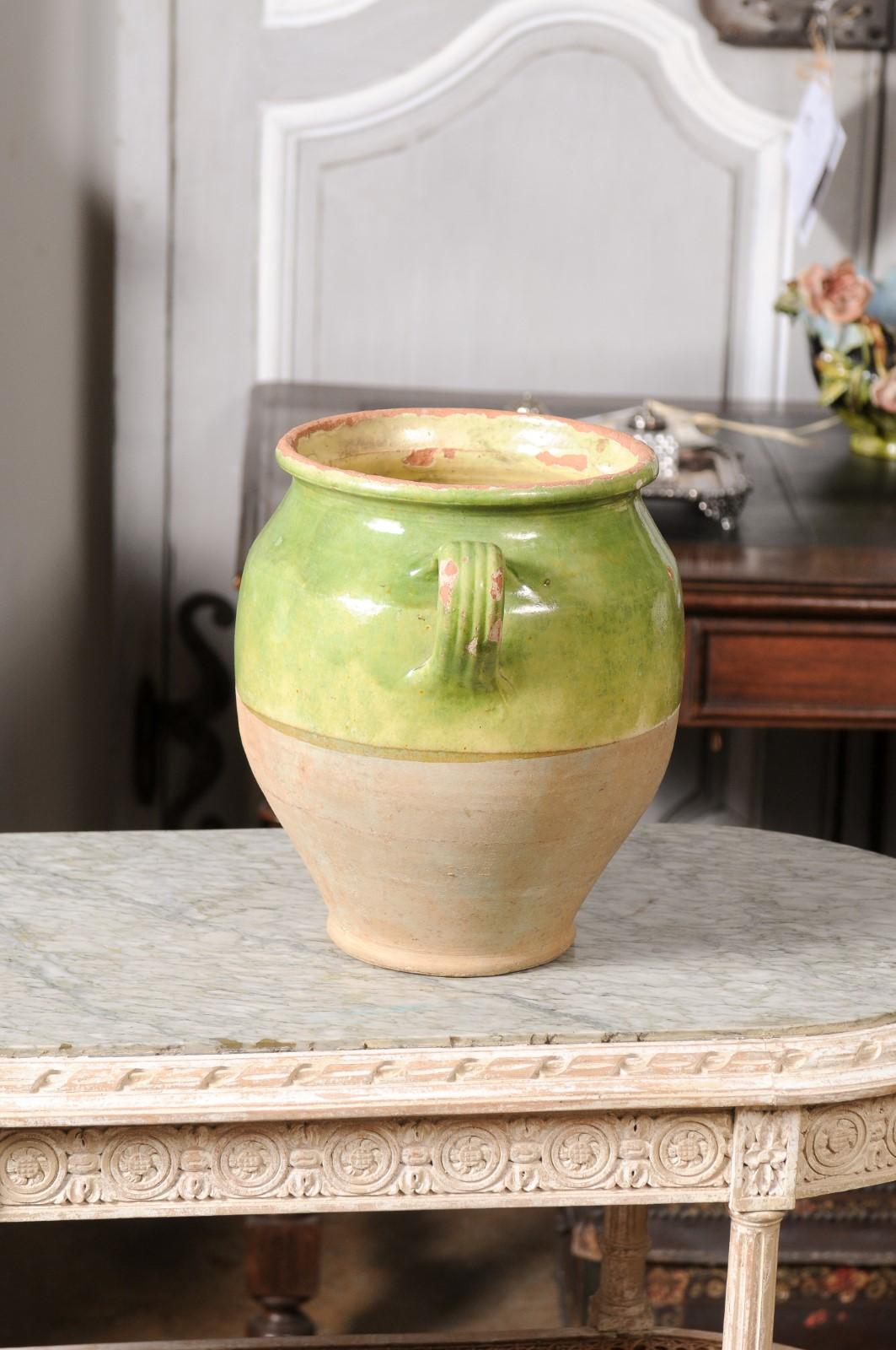 French Provincial 19th Century Green Glazed Confit Pot with Lateral ...