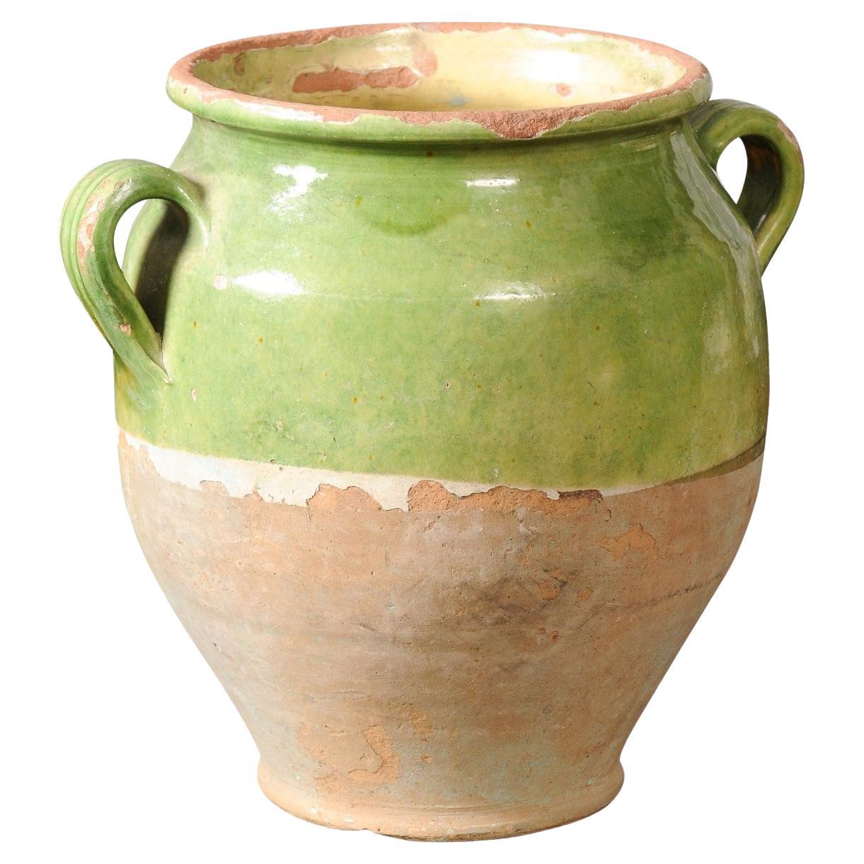 French Provincial 19th Century Green Glazed Confit Pot with Lateral ...