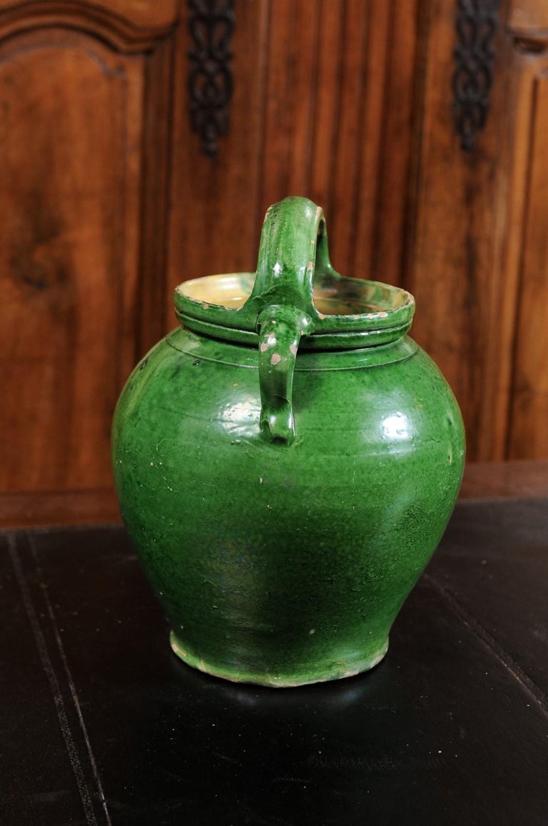 French Provincial 19th Century Green Glazed Olive Oil Jug with ...