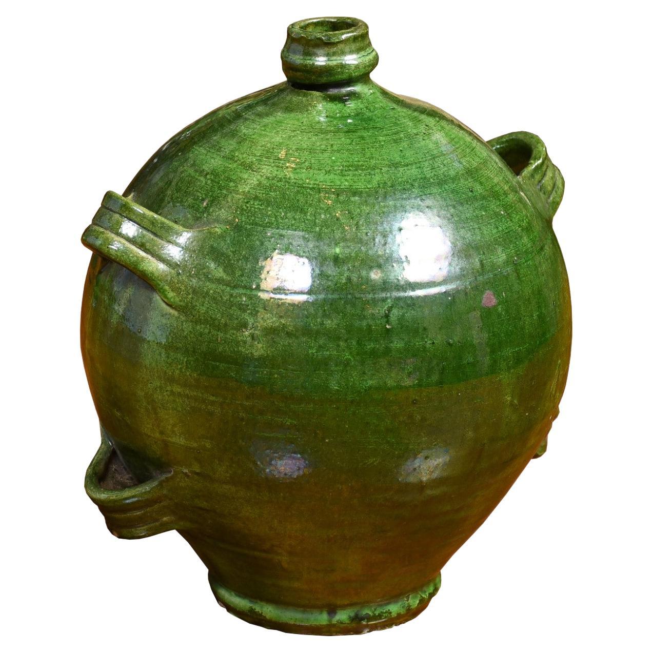 French Provincial 19th Century Distressed Green Glazed Pottery Jug with ...