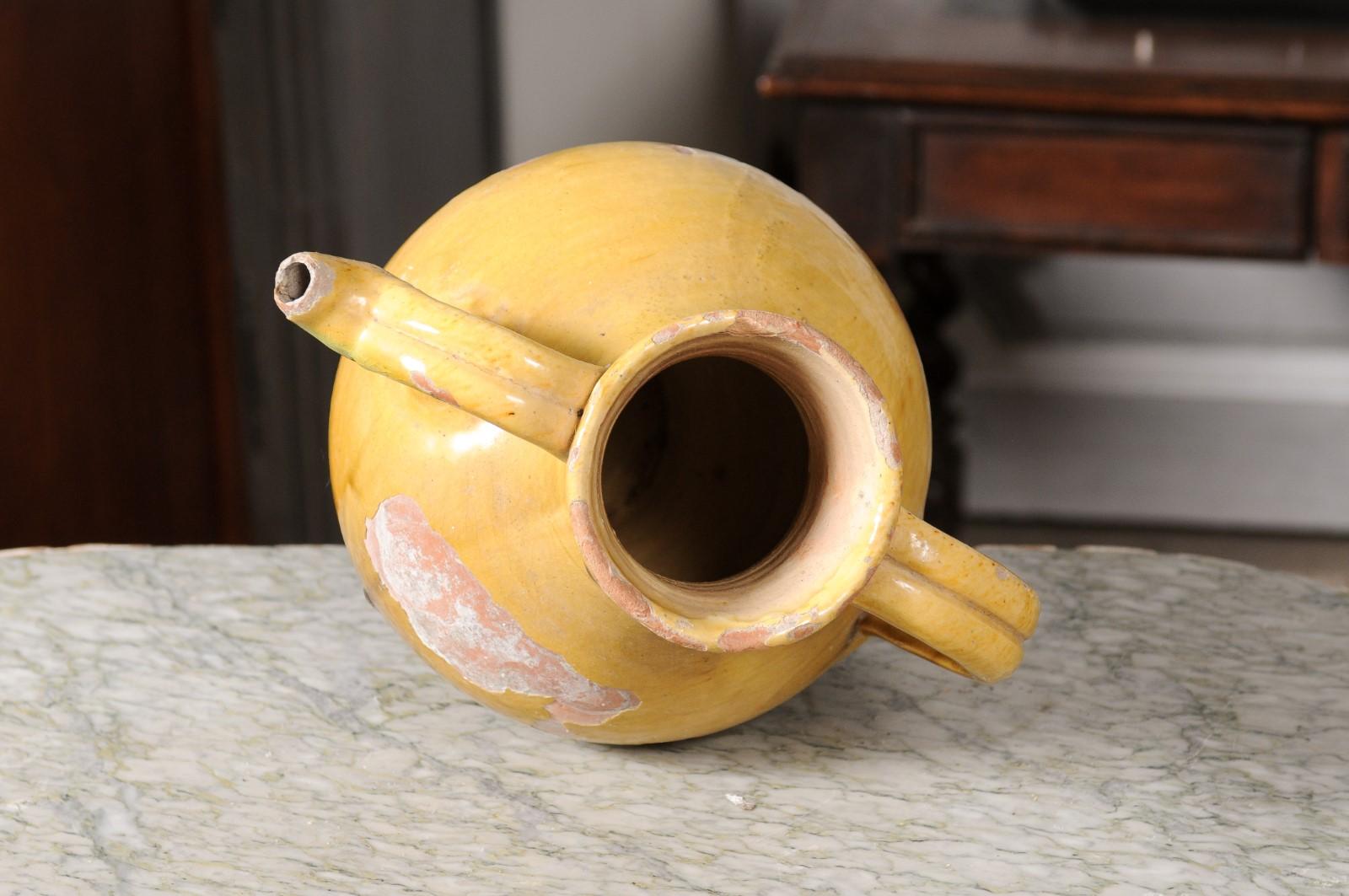 French Provincial 19th Century Yellow Glazed Pottery Jug with Two ...