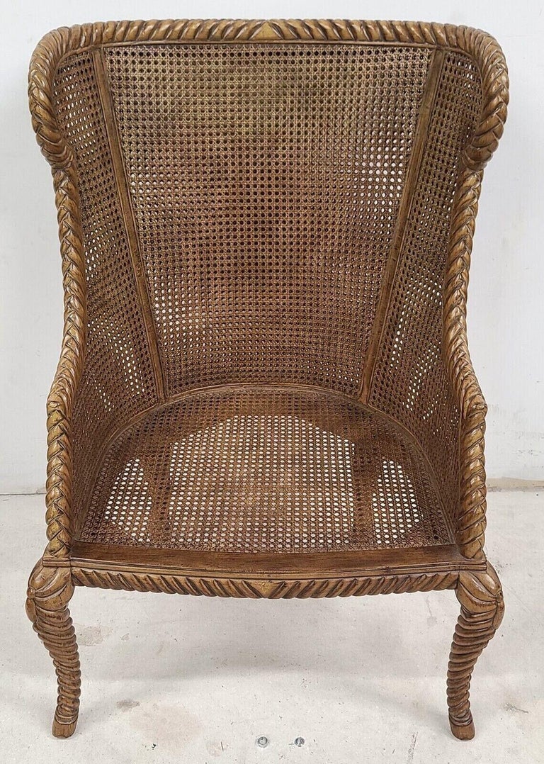 French Provincial Carved Solid Wood Double Cane Wingback Chair at 1stDibs