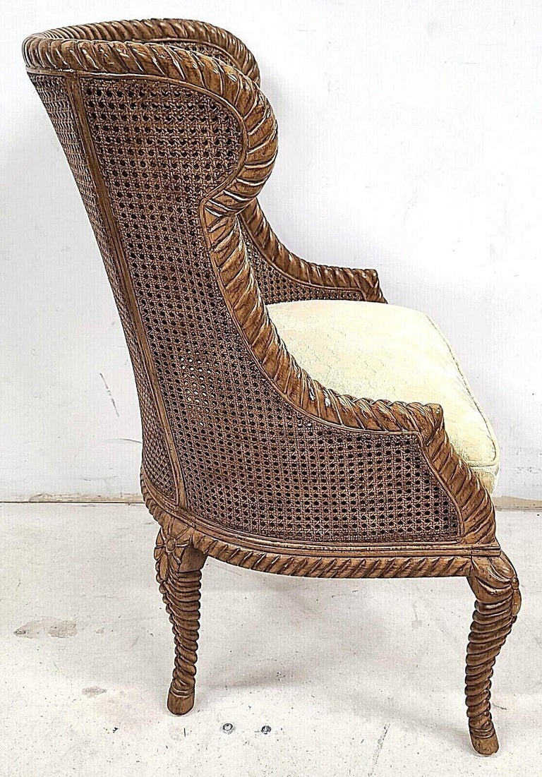 French Provincial Carved Solid Wood Double Cane Wingback Chair at 1stDibs