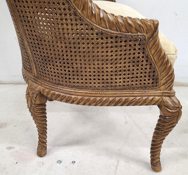 French Provincial Carved Solid Wood Double Cane Wingback Chair at 1stDibs