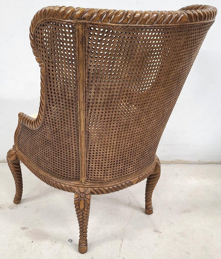 French Provincial Carved Solid Wood Double Cane Wingback Chair For Sale ...