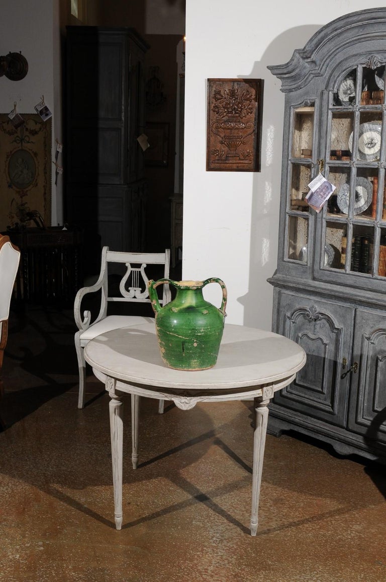 French Provincial Green Glazed Olive Oil Two-Handled Jug Pottery, circa ...