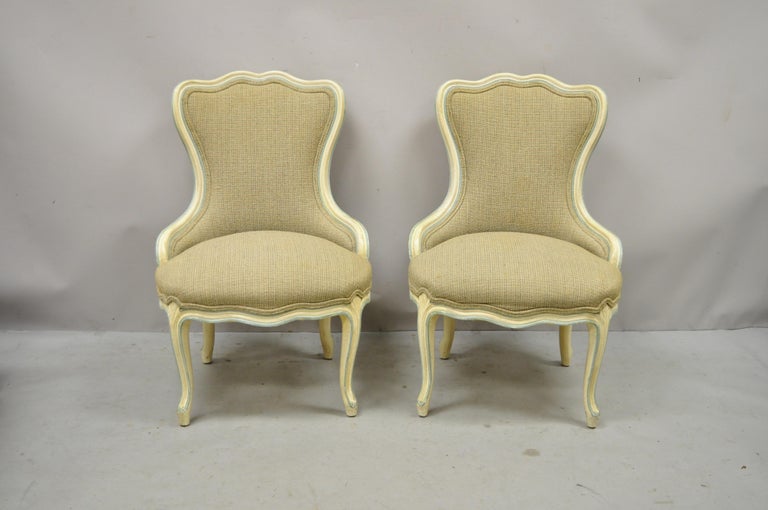 French Provincial Louis XV Cream Blue Hiprest Boudoir Slipper Chairs, a ...