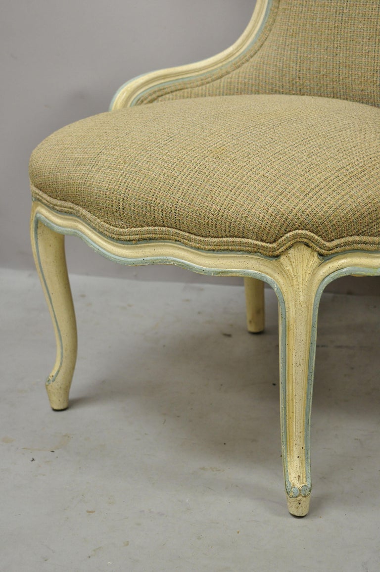 French Provincial Louis XV Cream Blue Hiprest Boudoir Slipper Chairs, a ...
