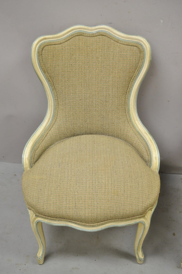 French Provincial Louis XV Cream Blue Hiprest Boudoir Slipper Chairs, a ...