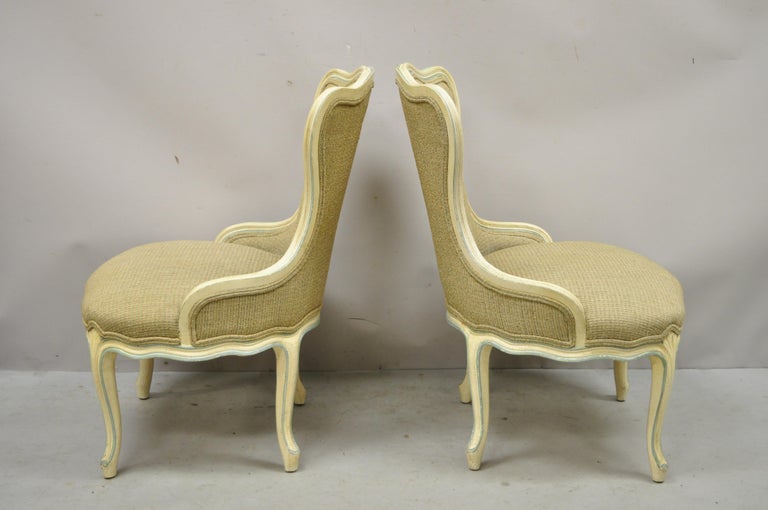 French Provincial Louis XV Cream Blue Hiprest Boudoir Slipper Chairs, a ...