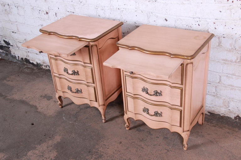 French Provincial Louis XV Style Three-Drawer Nightstands by Dixon ...