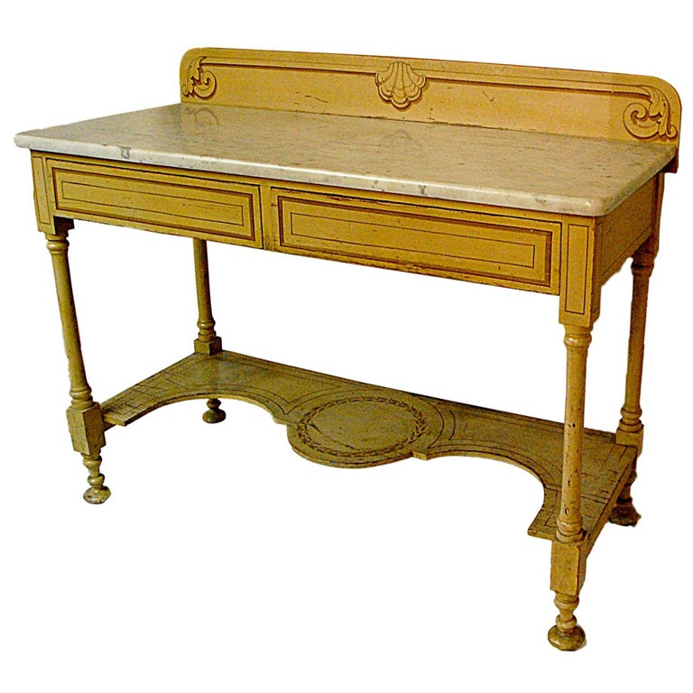 French Provincial Marble Top Two-Drawer Server with Original Decoration ...