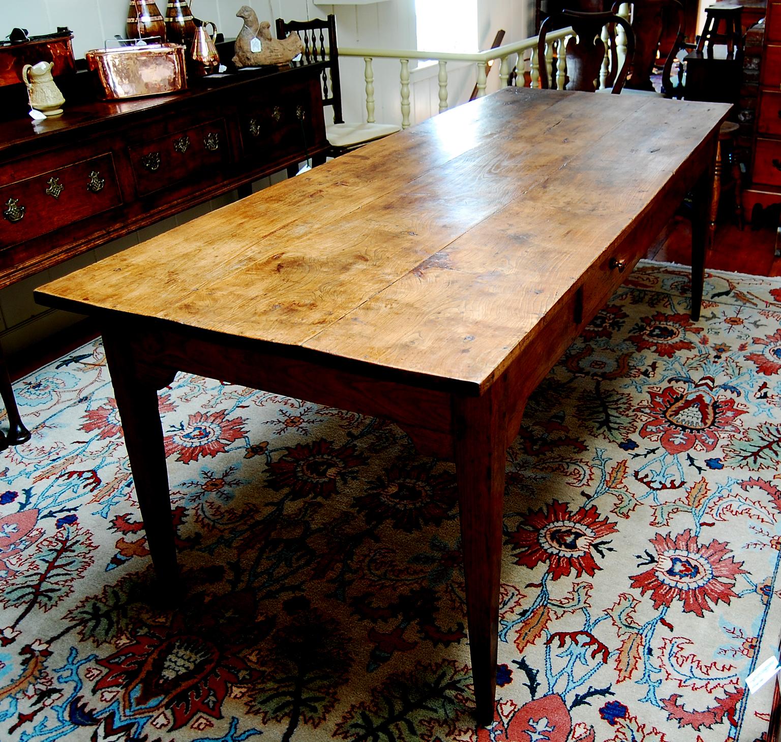 French Provincial Oak Farmhouse Table, Tapered Legs, circa 1820 at 1stDibs