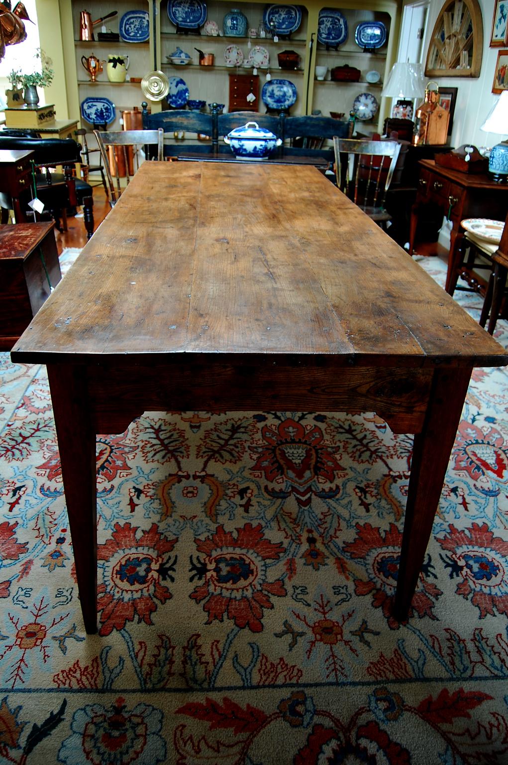 French Provincial Oak Farmhouse Table, Tapered Legs, circa 1820 at 1stDibs
