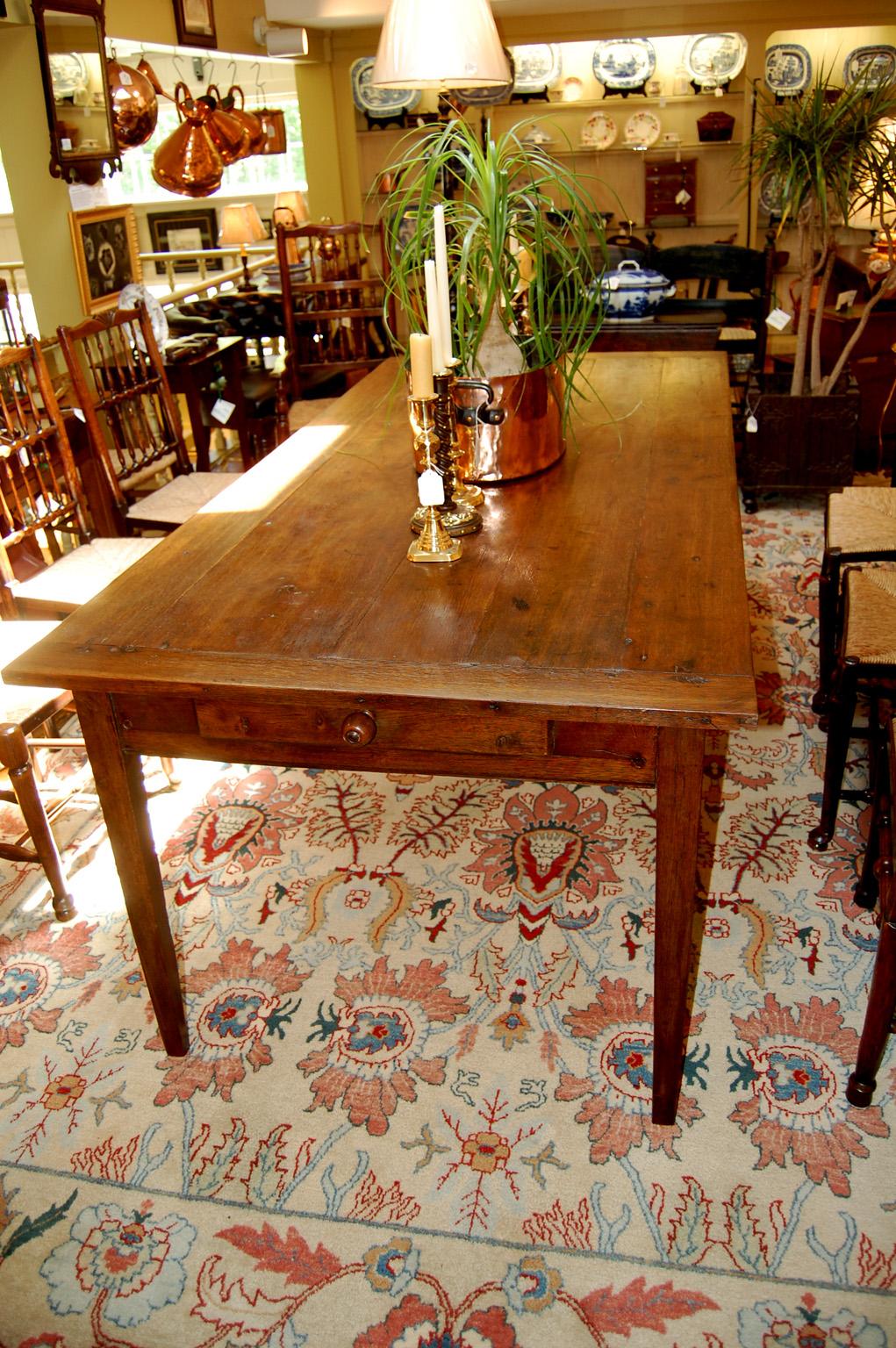 French Provincial Oak Farmhouse Table, Mid-19th Century For Sale at 1stDibs