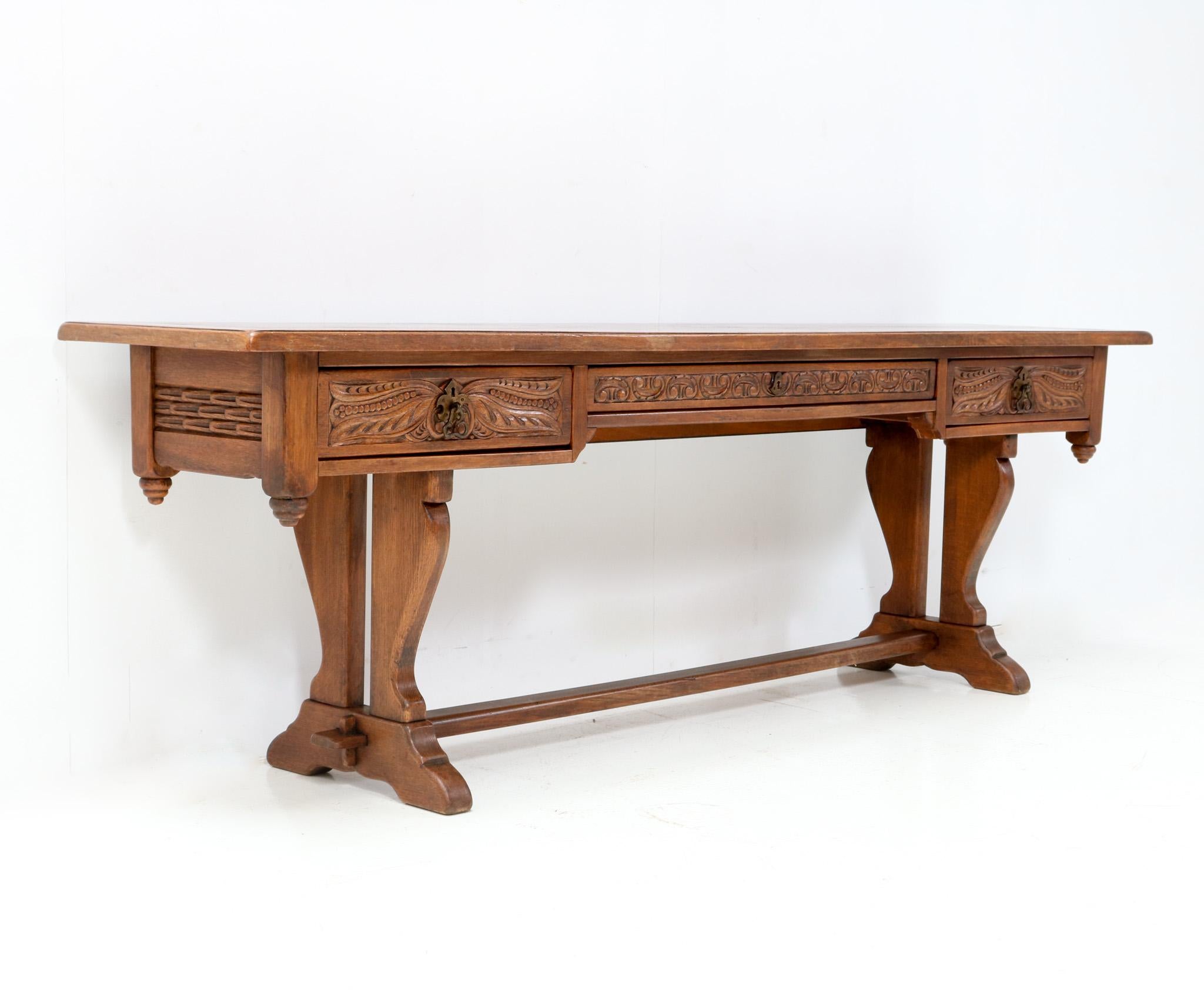French Provincial Oak XL Refectory Console Table with Drawers, 1950s ...
