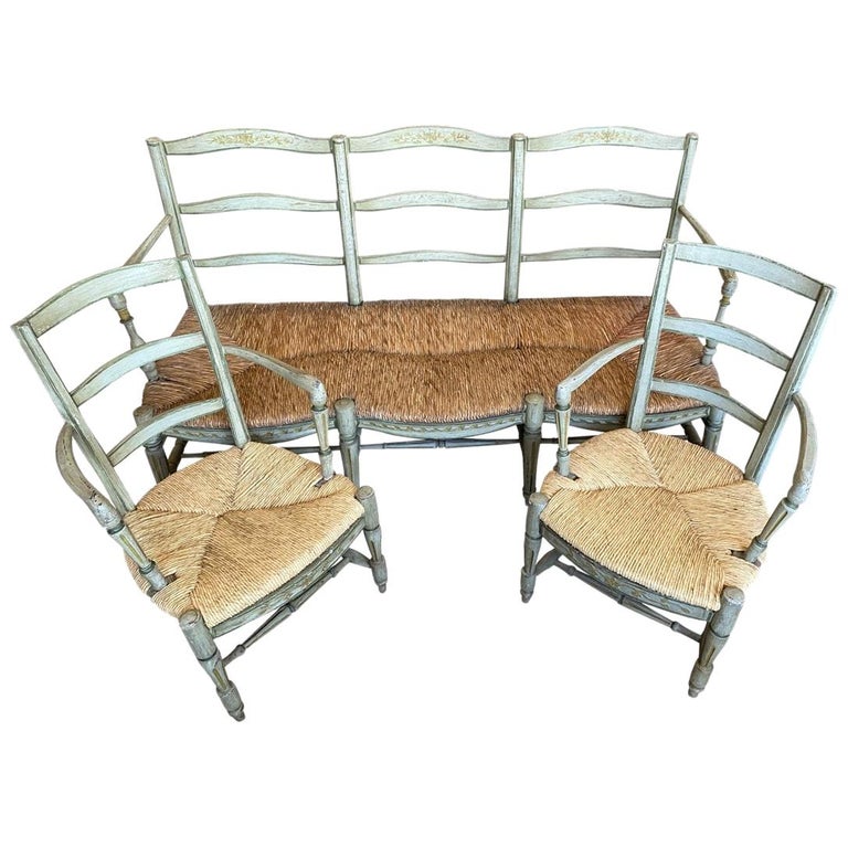 French Provincial Settee with Fauteuils, Painted, 18th Century at 1stDibs