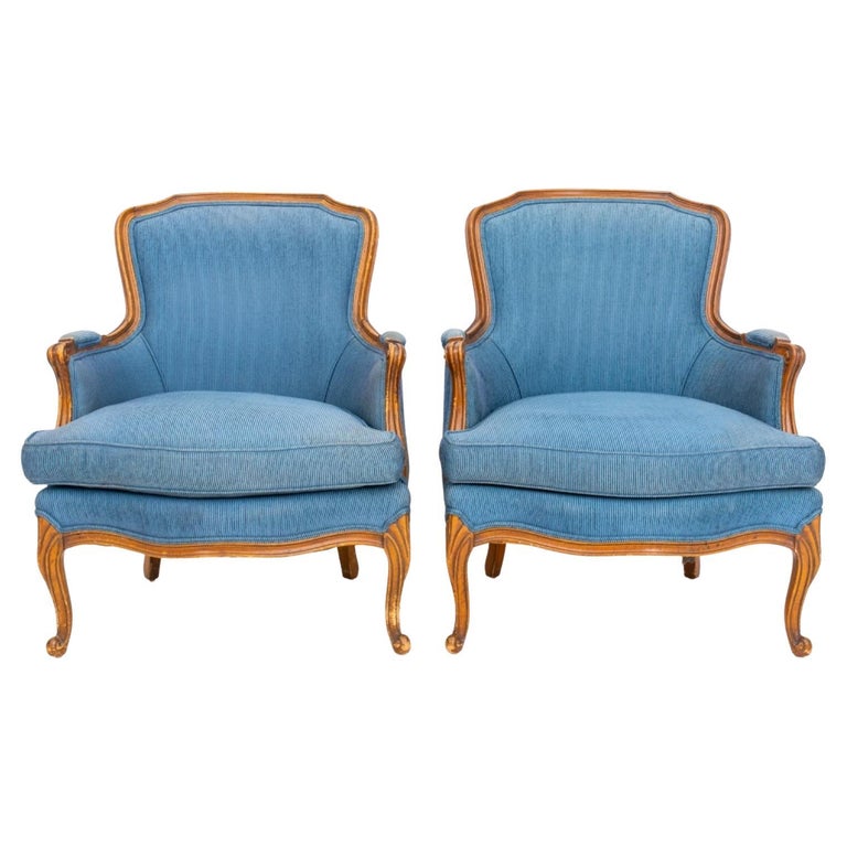 French Provincial Style Upholstered Arm Chairs, Pair For Sale at 1stDibs