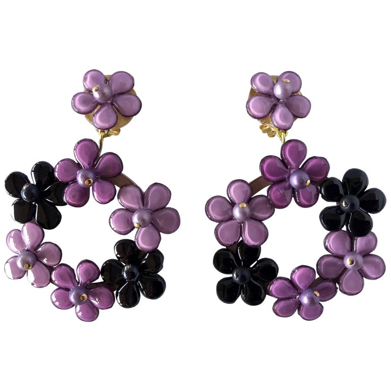 French Purple Flower Hoop Statement Earrings at 1stDibs | purple ...