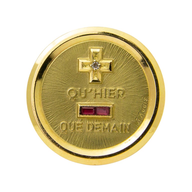 French Qu'hier Que Demain 18 Karat Gold Charm Ring For Sale at 1stDibs ...