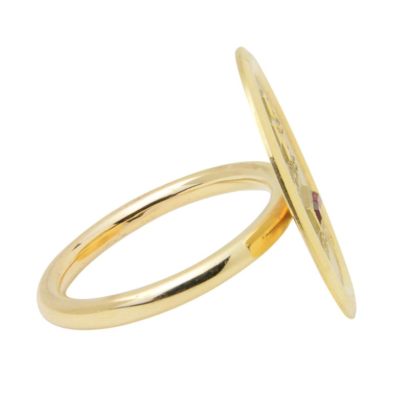 French Qu'hier Que Demain 18 Karat Gold Charm Ring For Sale at 1stDibs ...