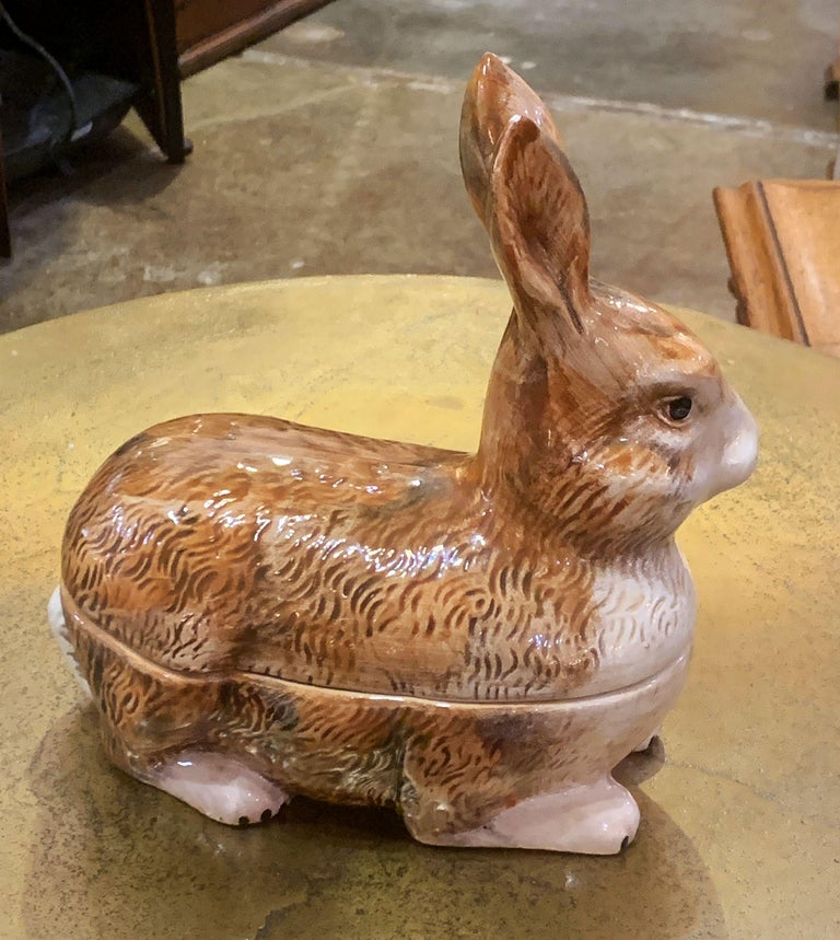 French Rabbit Tureen or Pate Dish by Michel Caugant For Sale at 1stDibs