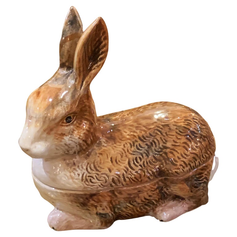French Rabbit Tureen or Pate Dish by Michel Caugant For Sale at 1stDibs
