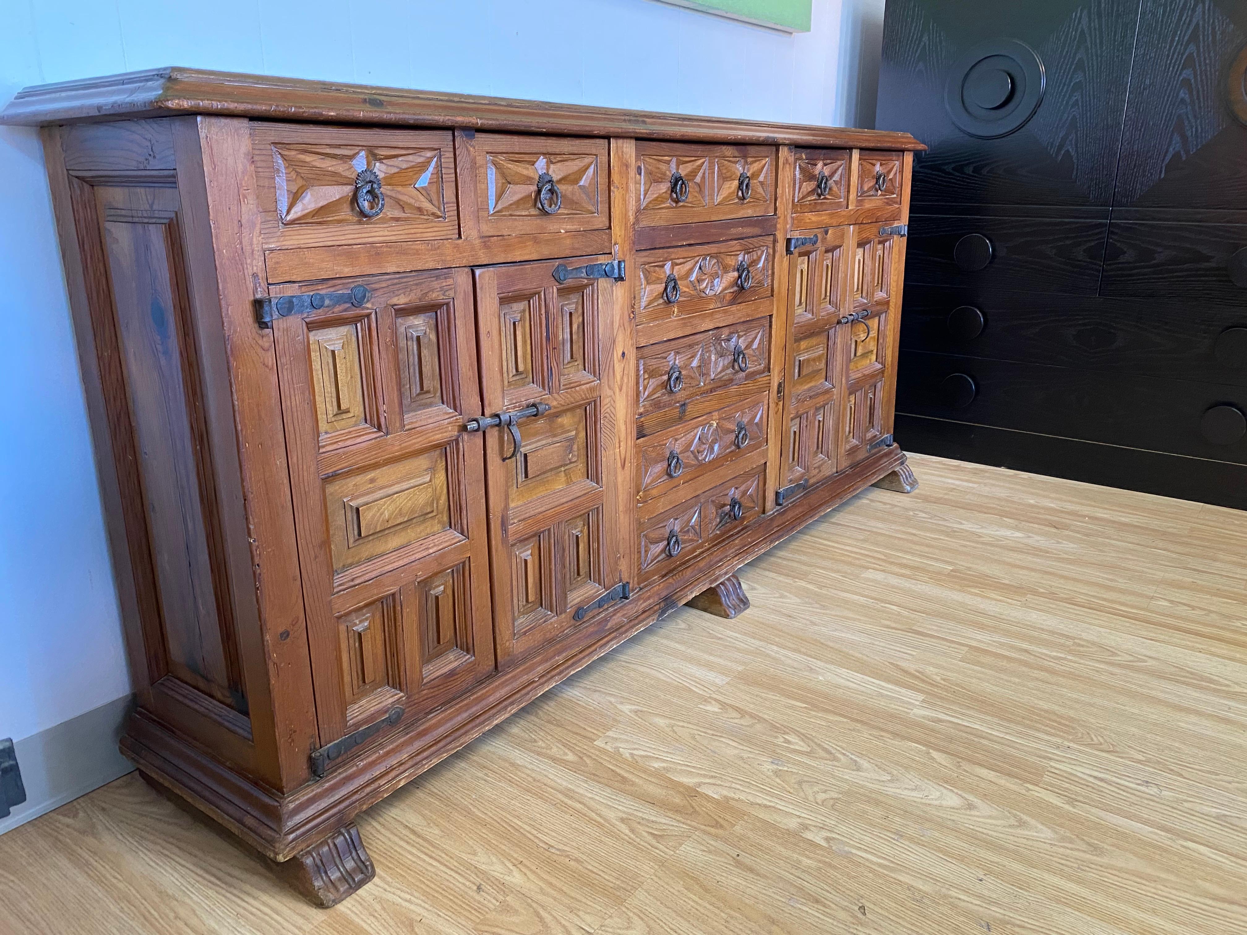 French Raised Pine Panel Credenza, Circa 1960s For Sale at 1stDibs