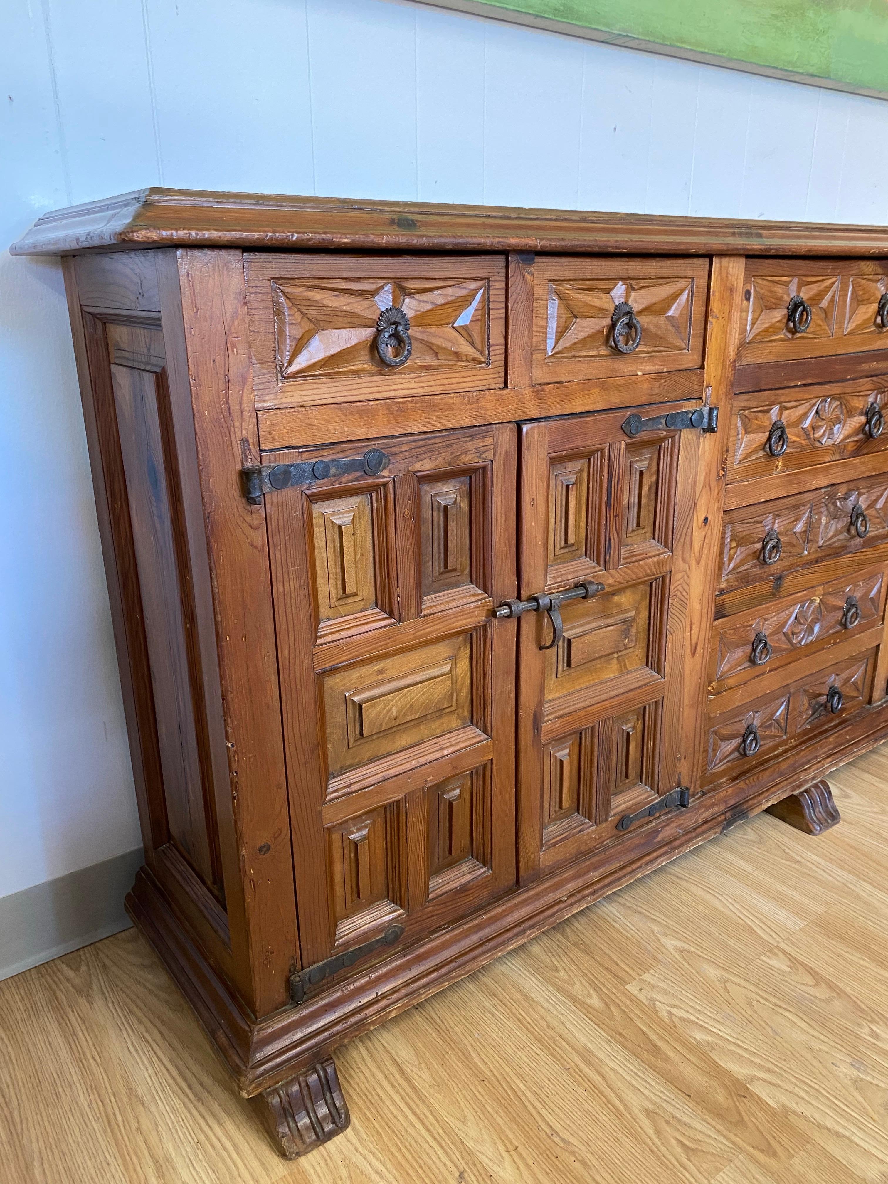 French Raised Pine Panel Credenza, Circa 1960s For Sale at 1stDibs