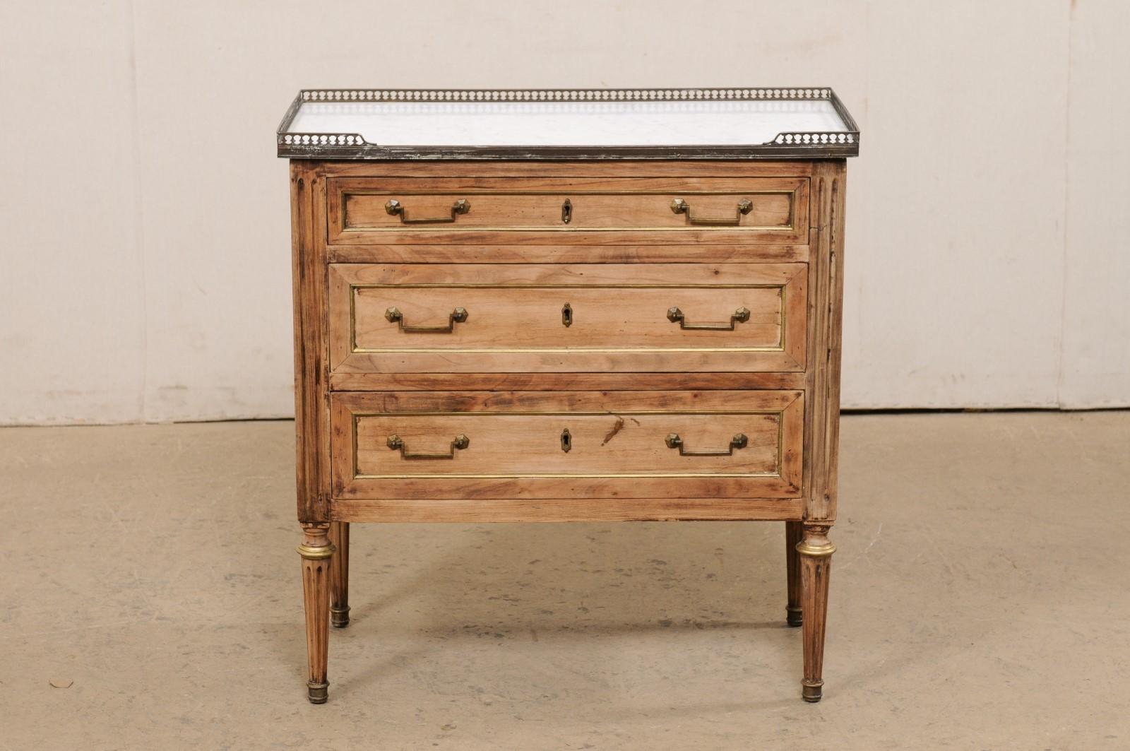 French Raised Side Chest w/Top Gallery, Fluted Carving, and Brass Trim ...