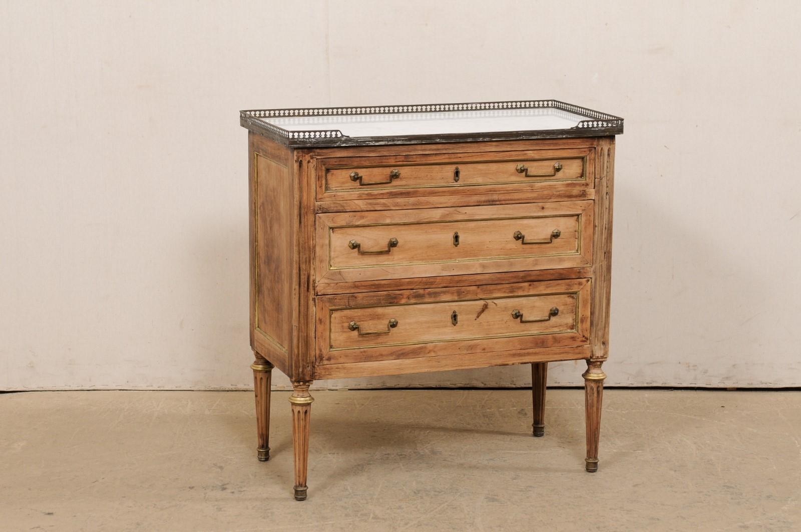 French Raised Side Chest w/Top Gallery, Fluted Carving, and Brass Trim ...