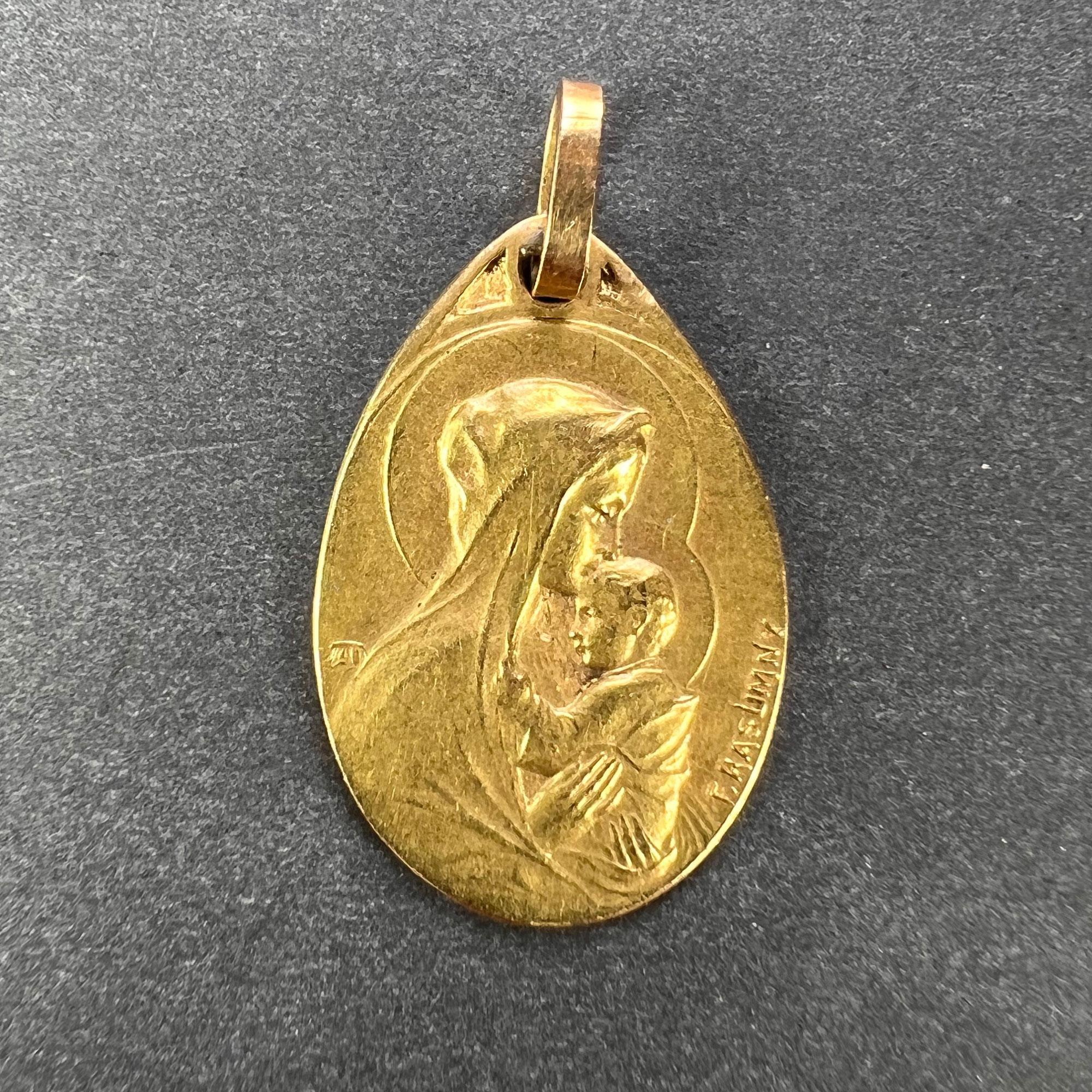 French Rasumny Virgin Mary 18K Yellow Gold Charm Pendant at 1stDibs