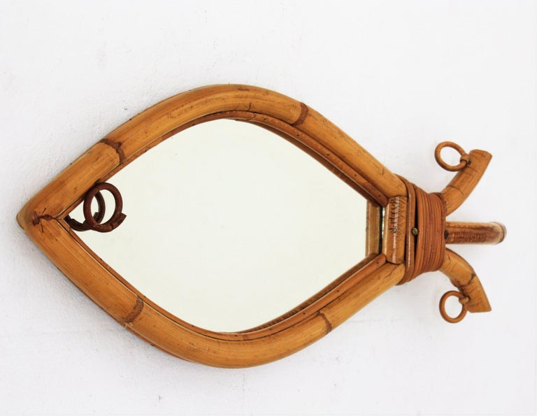 French Rattan Bamboo Fish Shaped Mirror, 1950s at 1stDibs