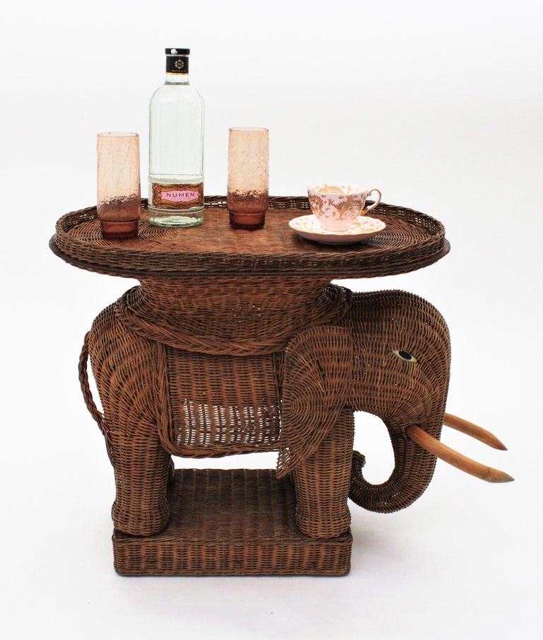 French Rattan Elephant Tray Table or Drinks Table at 1stDibs