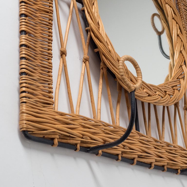 French Rattan Hat Rack with Mirror, circa 1960 For Sale at 1stDibs