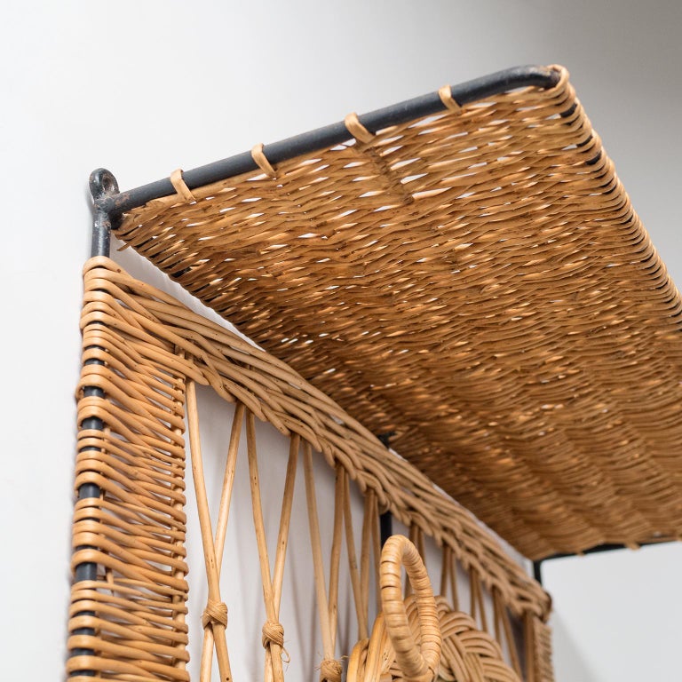 French Rattan Hat Rack with Mirror, circa 1960 For Sale at 1stDibs
