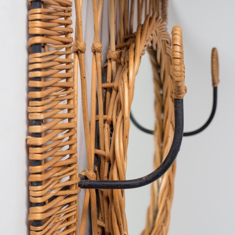 French Rattan Hat Rack with Mirror, circa 1960 For Sale at 1stDibs