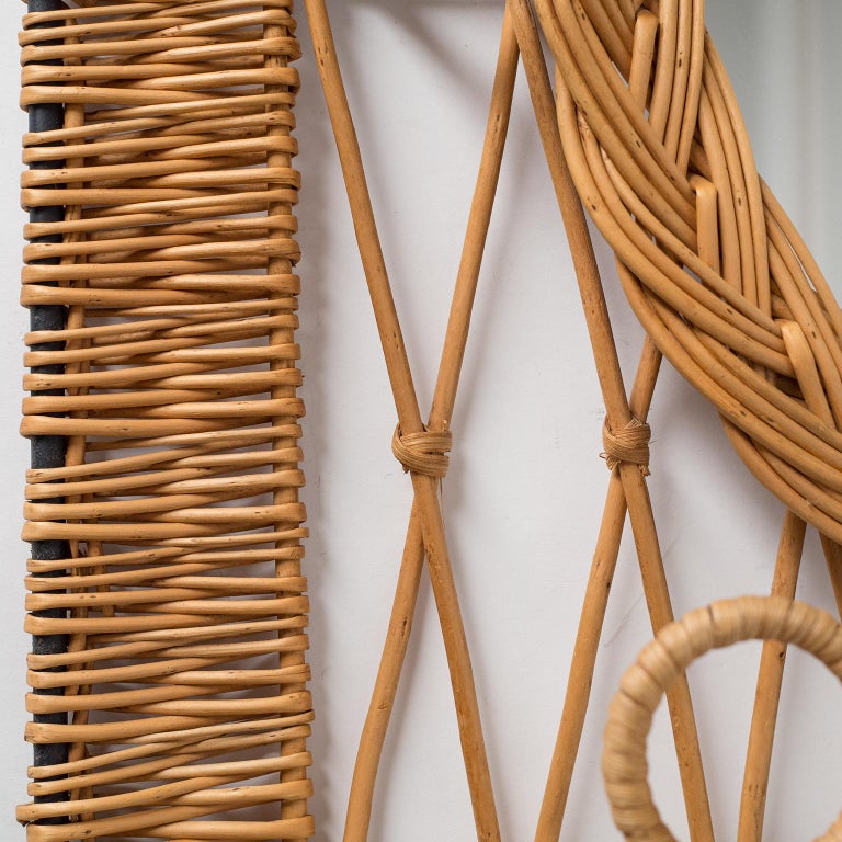 French Rattan Hat Rack with Mirror, circa 1960 For Sale at 1stDibs