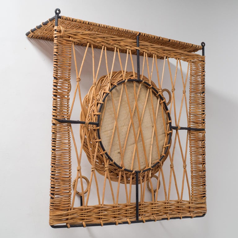 French Rattan Hat Rack with Mirror, circa 1960 For Sale at 1stDibs
