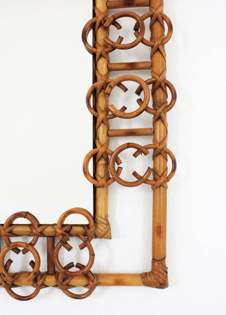 French Rattan Rectangular Mirror with Ring Details, 1950s For Sale at ...