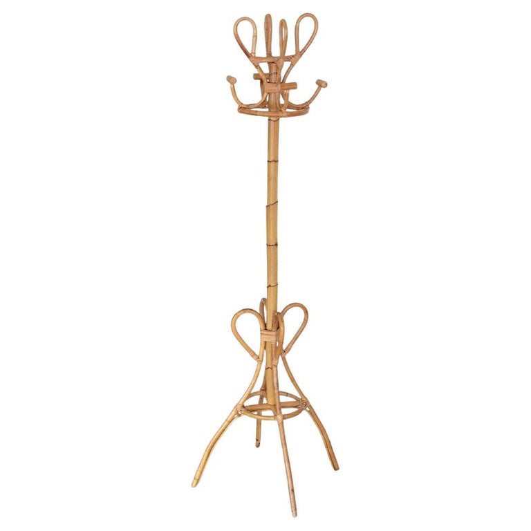 French Rattan Standing Coat Rack at 1stDibs