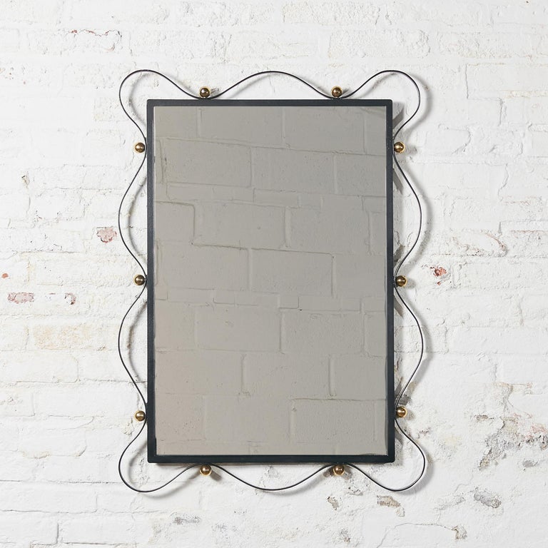 French Rectangular Wall Mirror with Ribbon Metal Frame and Bronze Bolts ...