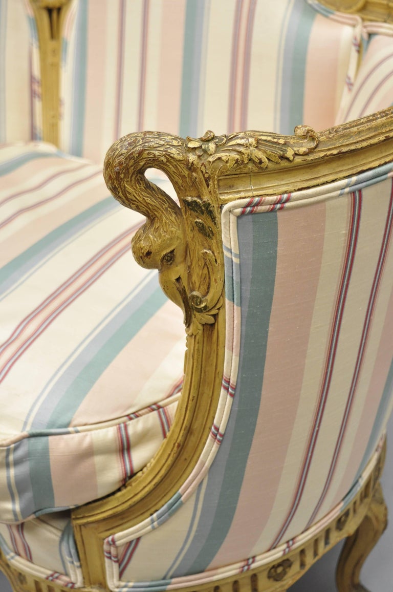 French Regency Style Cream Painted Loveseat Settee Sofa with Swan ...