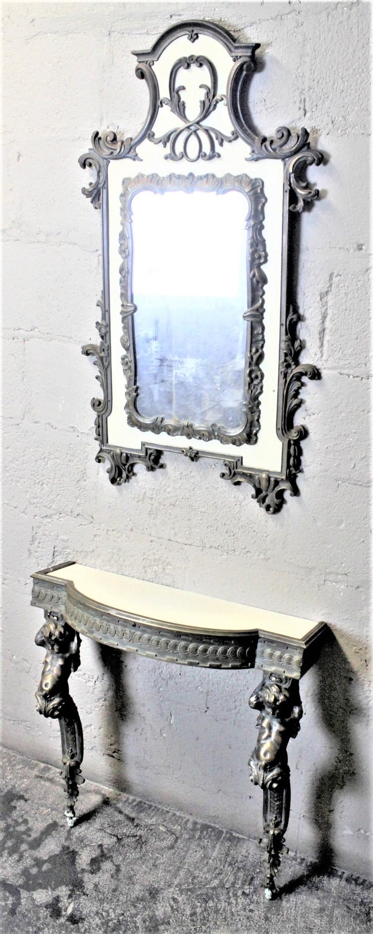 French Renaissance Revival Styled Console Table and Mirror with Brass ...