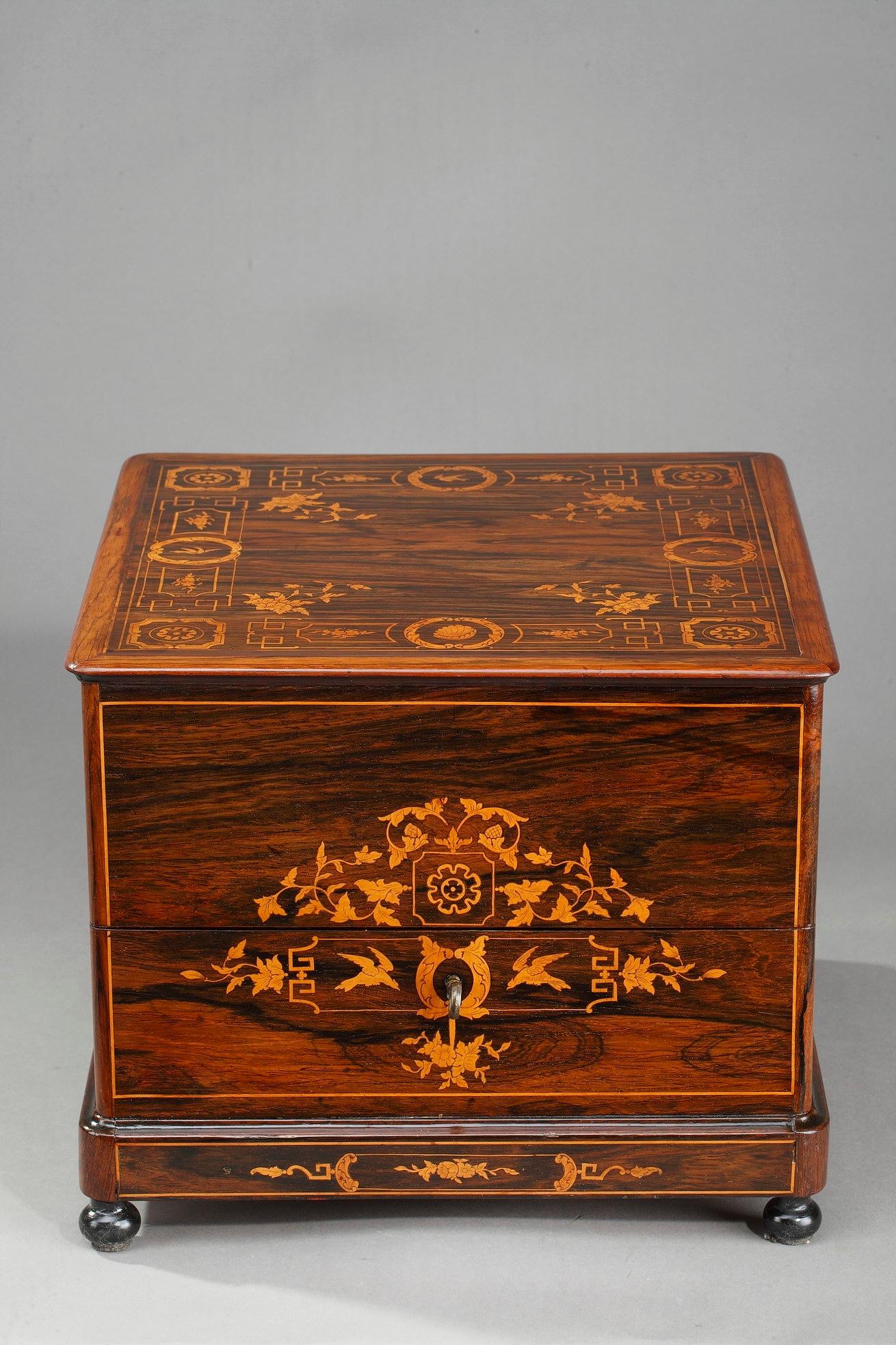 French Restauration Amaranth and Wood Marquetry Liqueur Cellarette at ...