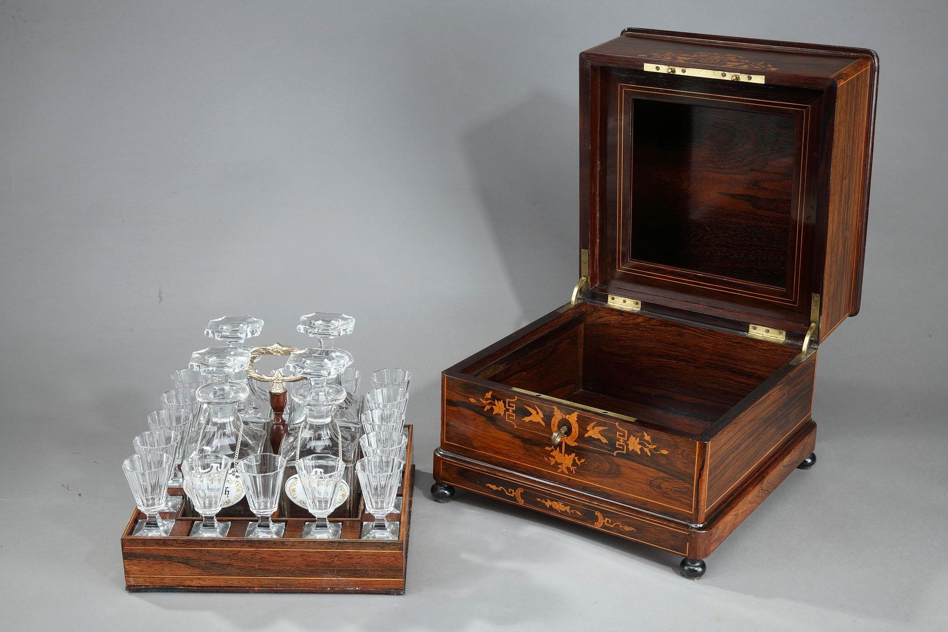 French Restauration Amaranth and Wood Marquetry Liqueur Cellarette at ...