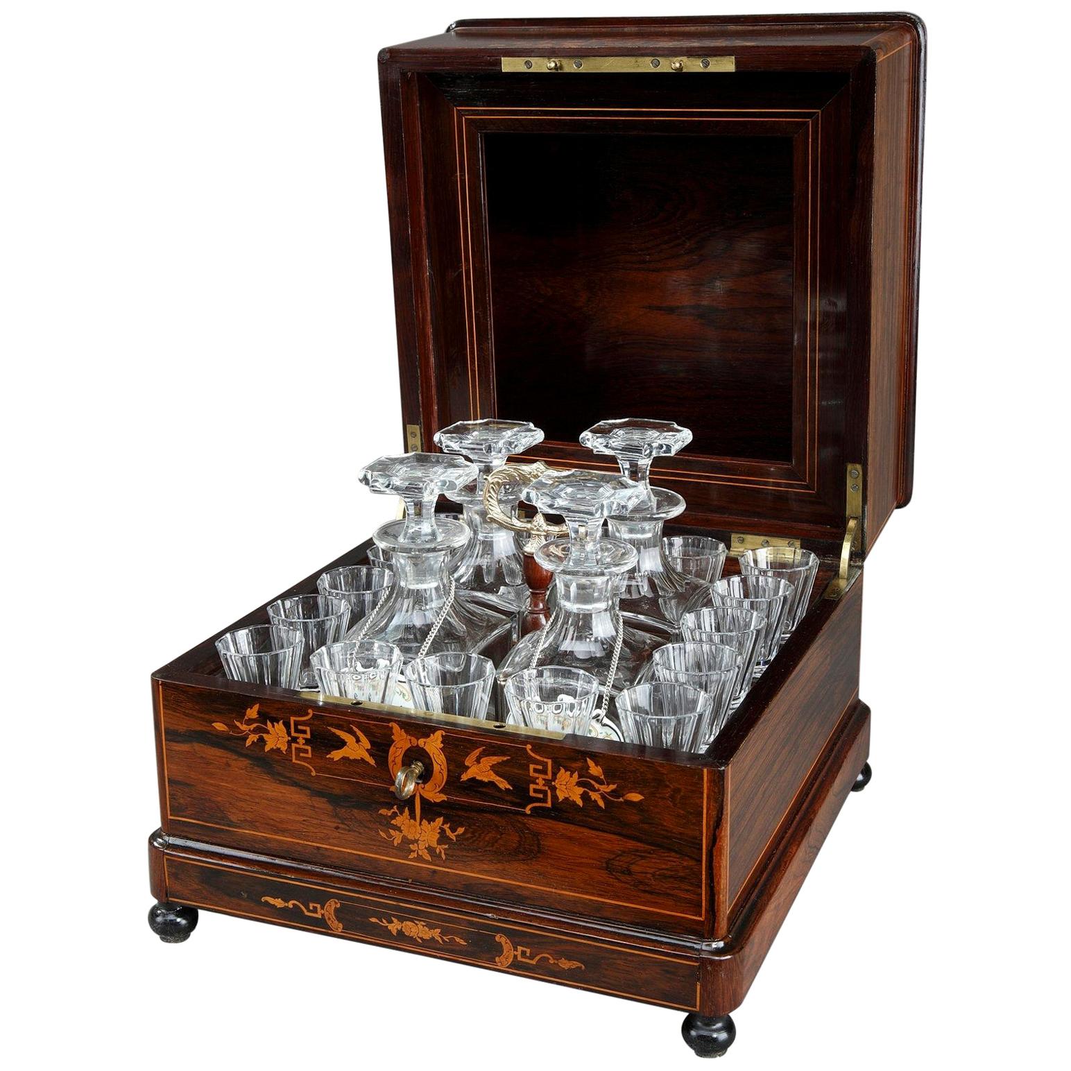 French Restauration Amaranth and Wood Marquetry Liqueur Cellarette at ...