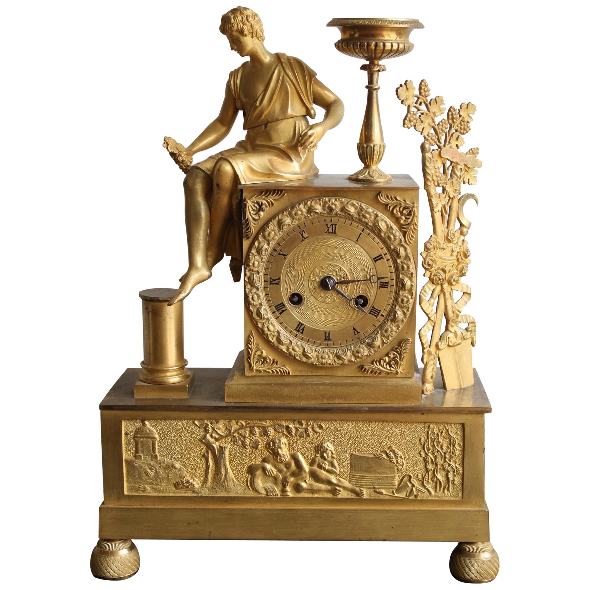 French Restauration Bacchus Clock For Sale at 1stDibs